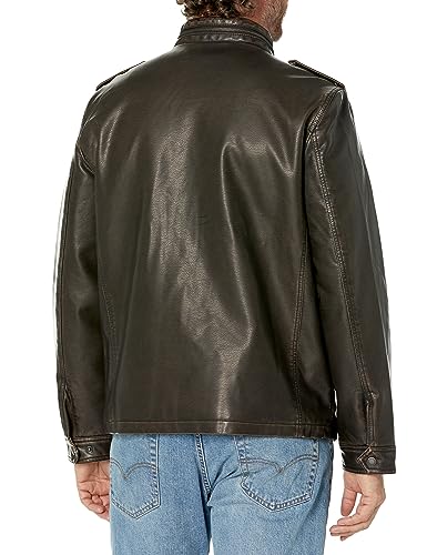 Levi's Men's Vintage Deer Faux Leather Sherpa Military Jacket Big & Tall, Dark Brown