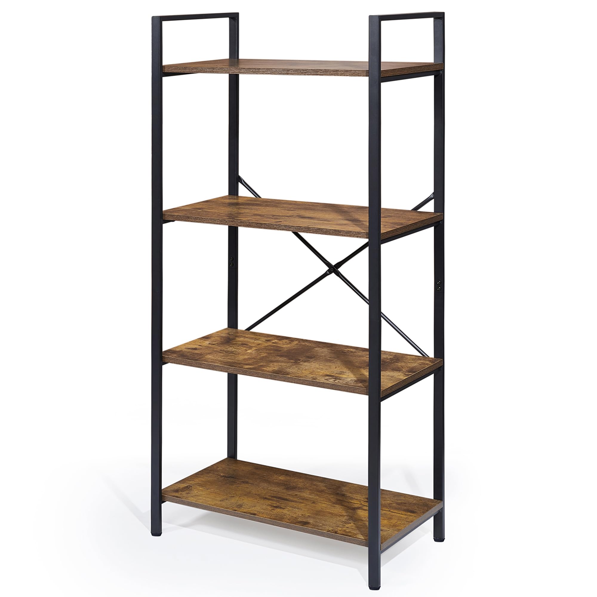 HCHQHS Bookshelf, 4 Tier Industrial Bookcase, Metal Small Bookcase, Rustic Etagere Book Shelf Storage Organizer for Living Room, Bedroom, and Home Office