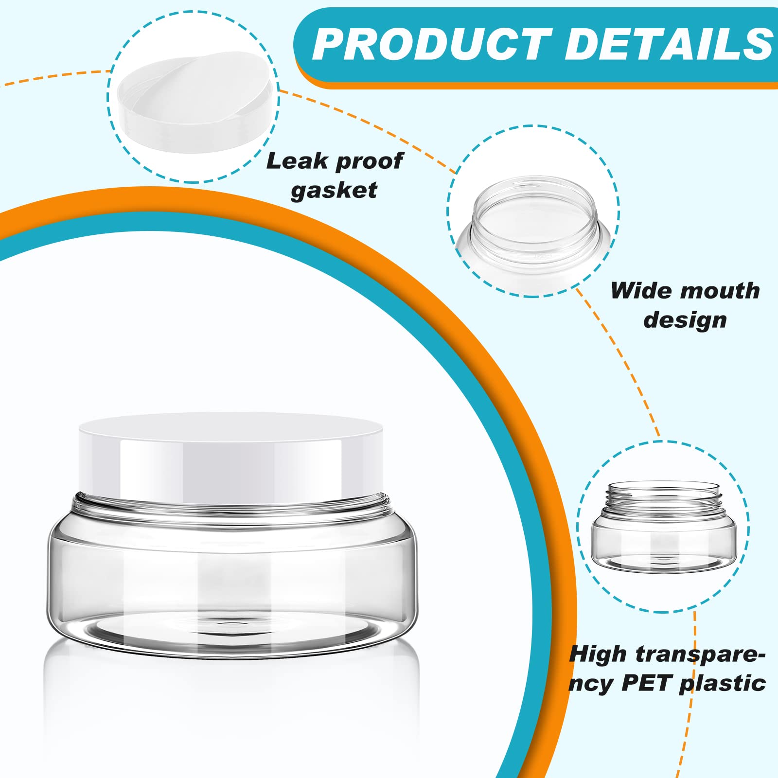 Tessco 24 Pack Plastic Jars with Lids Labels Empty Clear Plastic Jars Round Refillable Cosmetic Containers Body Butter Containers Bulk Sugar Scrub Bottle for Make Up(5 oz,White)