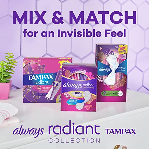 Always Radiant Feminine Pads For Women, Size 5 Extra Heavy Overnight Absorbency, Multipack, With Flexfoam, With Wings, Scented, 18 Count x 3 Packs (54 Count total)