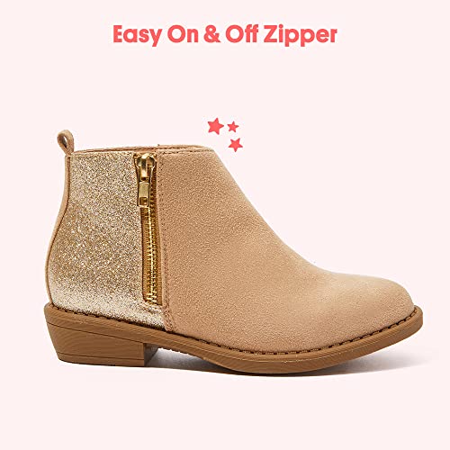 FabKids Girls Boots Glitter Ankle Short Booties Side Zipper Riding Boot Low Heels Dress Boot Shoes For Little Kid Size 2