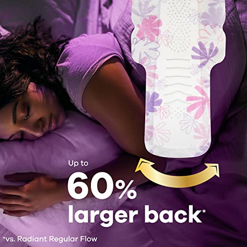 Always Radiant Feminine Pads For Women, Size 5 Extra Heavy Overnight Absorbency, Multipack, With Flexfoam, With Wings, Scented, 18 Count x 3 Packs (54 Count total)