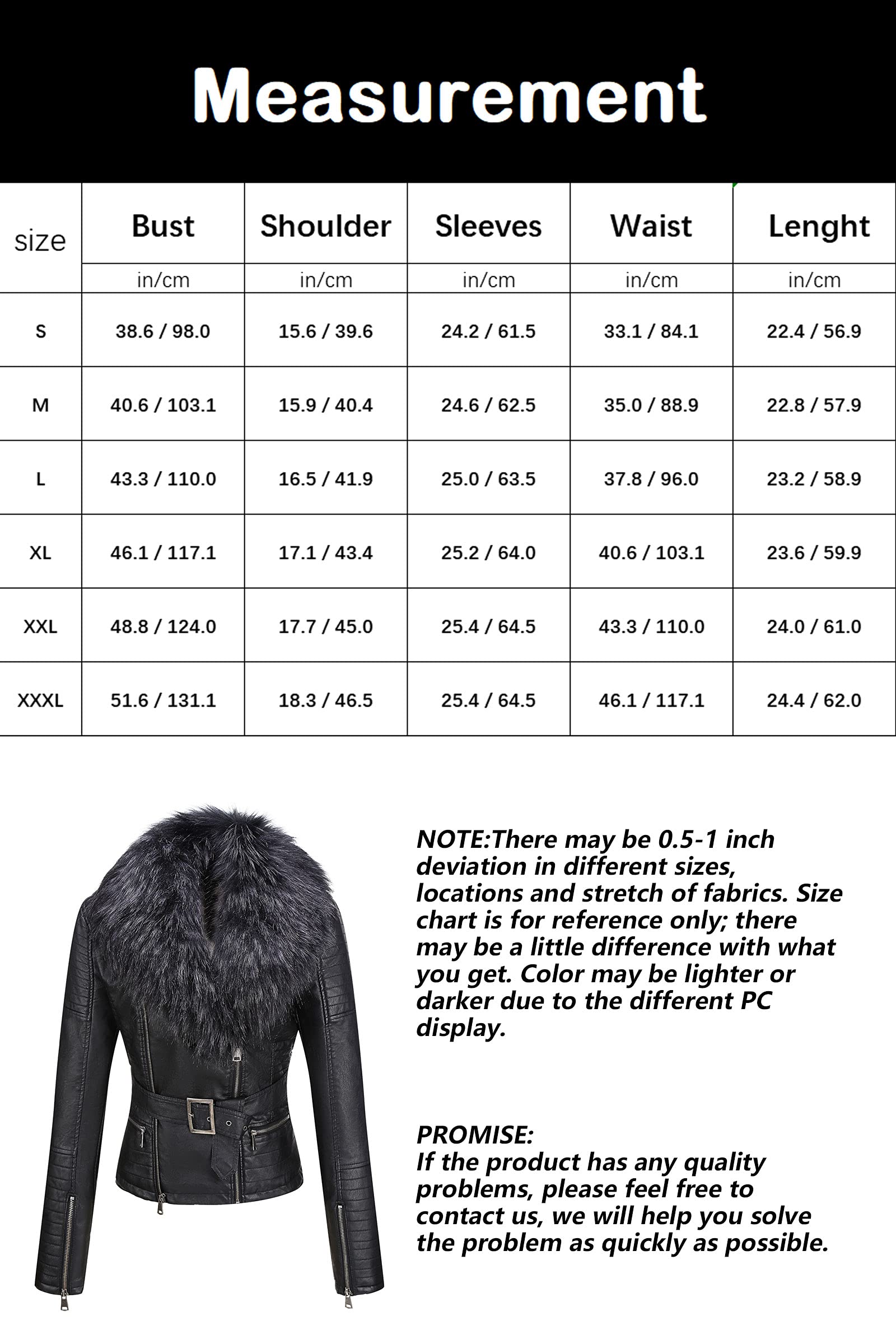 Bellivera Women's Faux Leather Short Jacket Moto Sherpa-Lined Belt Coat with Removable Fur Collar 9203 Black M