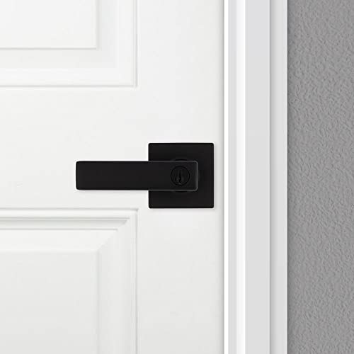 Kwikset Breton Keyed Entry Door Lever featuring SmartKey Security and Microban in Matte Black