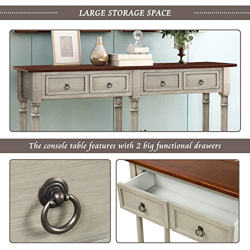 AWQM Console Table with Drawers, Long Shelf Sofa Table, Ideal for Living Room,Entryway/Hallway, 58”L x 11”W x 34”H,Antique Grey