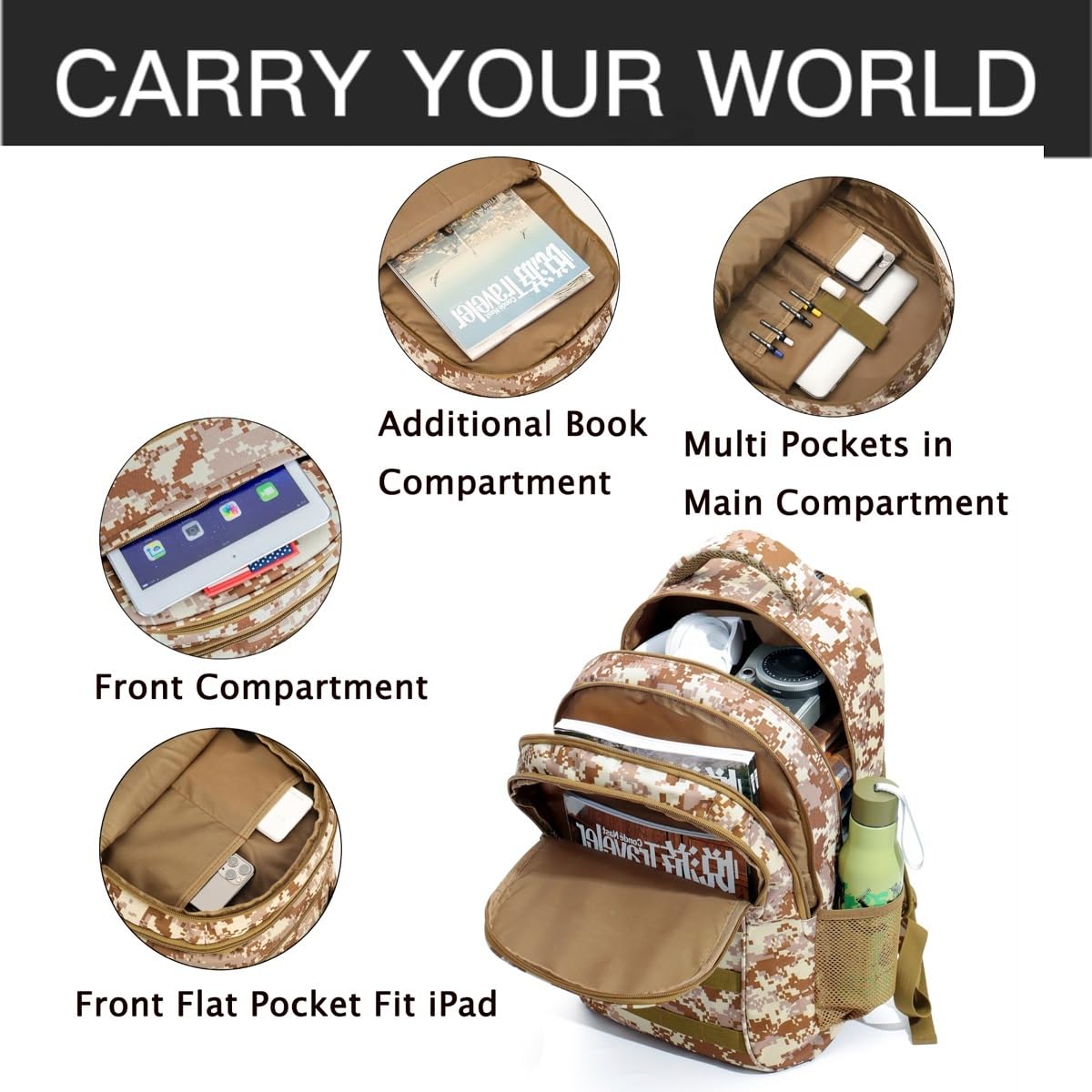 outdoor plus Camo Backpack,Military Boys Backpacks for School,40LArmy Bookbag with USB Charging Port Waterproof