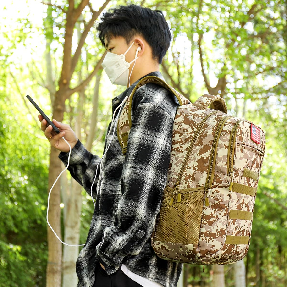 outdoor plus Camo Backpack,Military Boys Backpacks for School,40LArmy Bookbag with USB Charging Port Waterproof