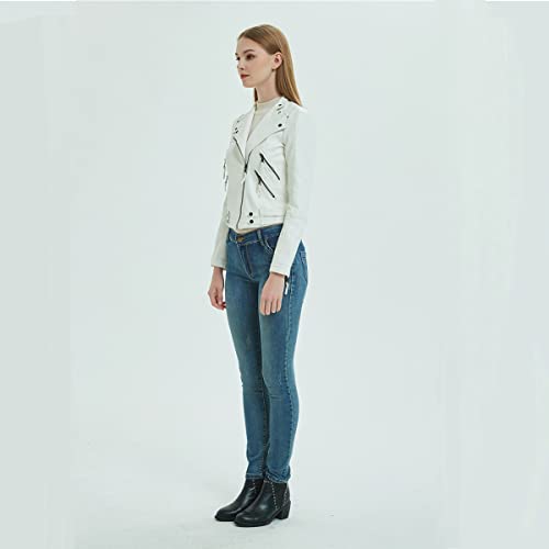 Gatti Women's Faux Leather Jackets Short Coats Slim Zipper Jacket White S