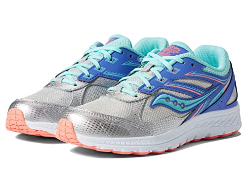 Saucony Cohesion 14 Lace to Toe Running Shoe, Silver/Periwinkle/Turq, 2 US Unisex Big Kid