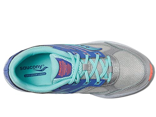 Saucony Cohesion 14 Lace to Toe Running Shoe, Silver/Periwinkle/Turq, 2 US Unisex Big Kid