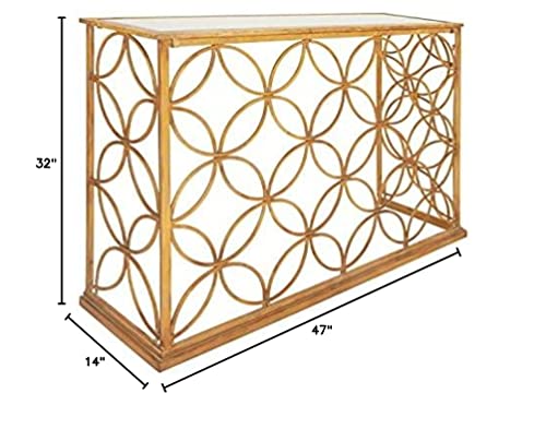 Deco 79 Metal Geometric Console Table with Mirrored Glass Top, 47" x 15" x 32", Gold