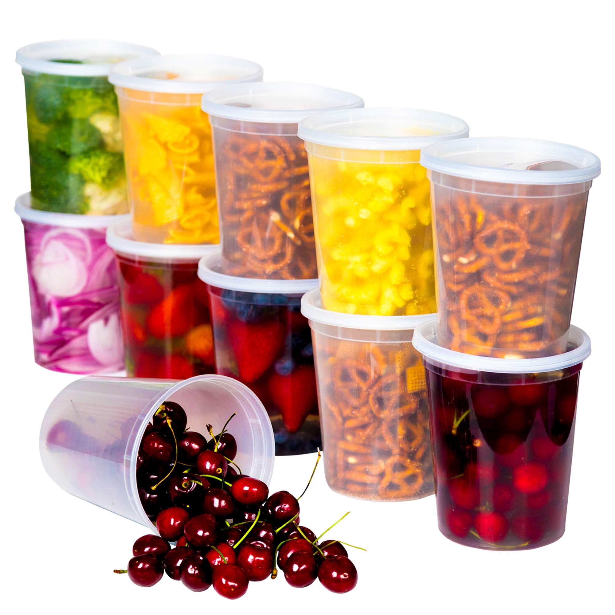 Deli Food Storage Containers with Lids 24 Sets 32oz - Clear Disposable Meal Prep, Microwave Plastic Containers with Lids, BPA Free, Stackable, Leakproof, Reusable Deli Containers, Freezer Safe