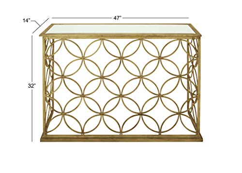 Deco 79 Metal Geometric Console Table with Mirrored Glass Top, 47" x 15" x 32", Gold