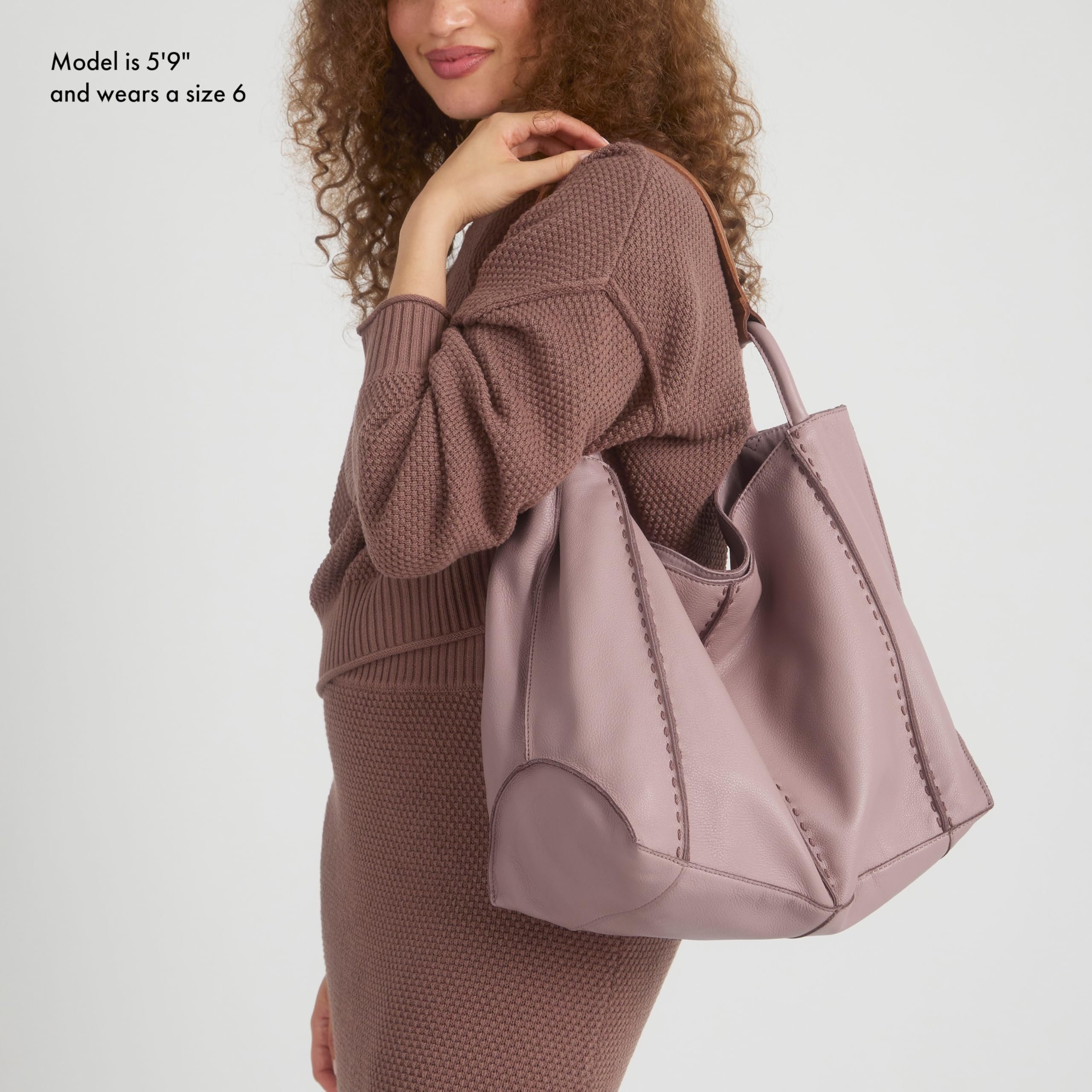 The Sak Los Feliz Large Tote Bag in Leather, Lined Purse with Single Shoulder Strap, Rosewood