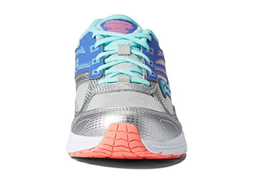 Saucony Cohesion 14 Lace to Toe Running Shoe, Silver/Periwinkle/Turq, 2 US Unisex Big Kid