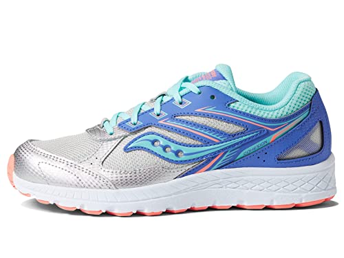 Saucony Cohesion 14 Lace to Toe Running Shoe, Silver/Periwinkle/Turq, 2 US Unisex Big Kid