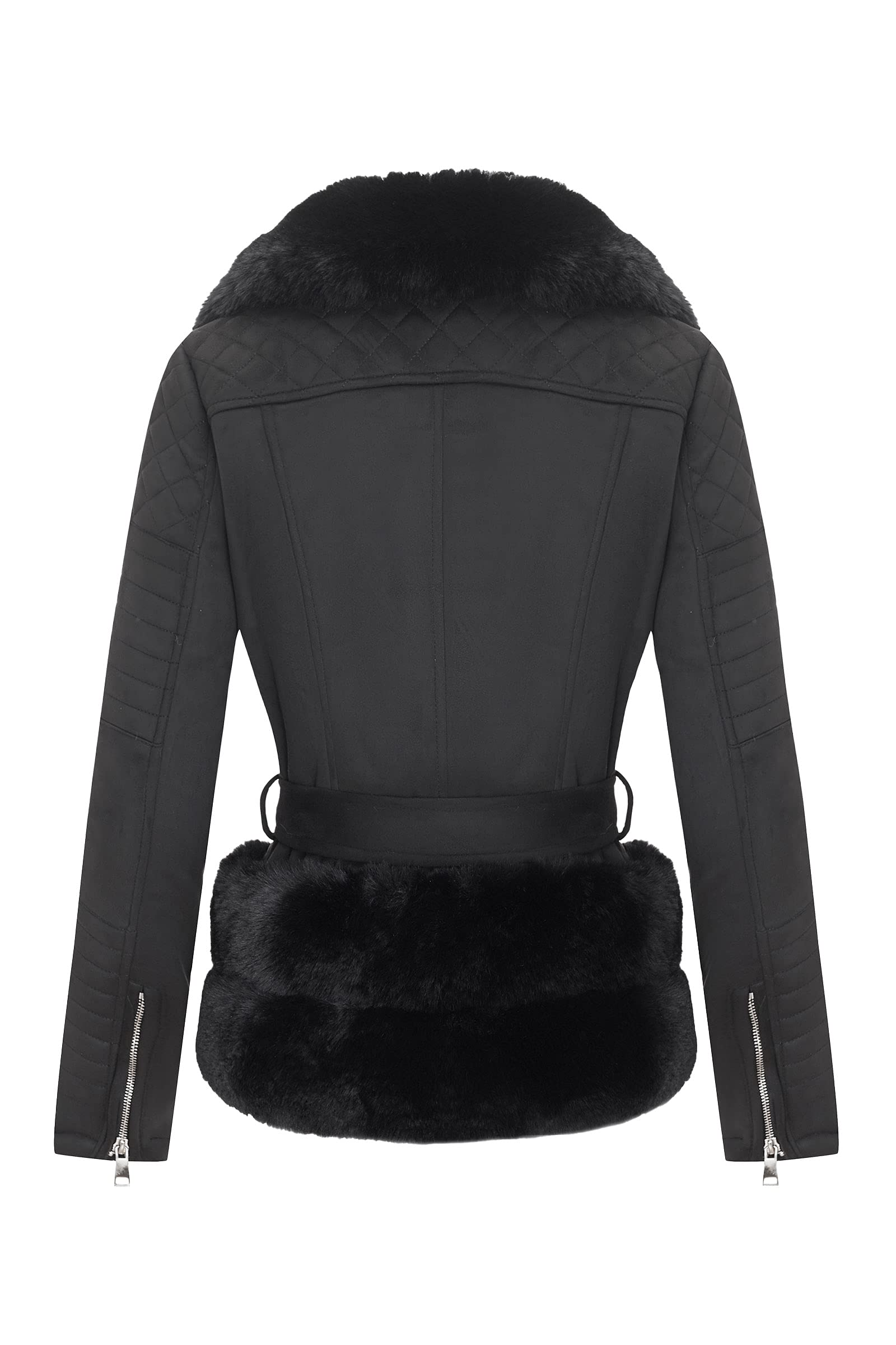 Bellivera Women Faux Suede Leather Jacket Motorcycle Short Coat Biker PU Sherpa-Lined Overcoat 8831A Black L