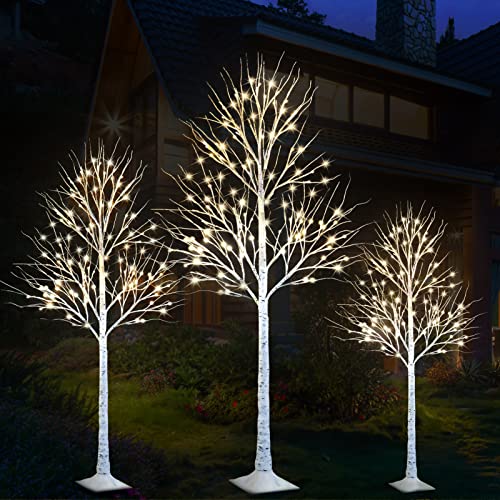 Lighted Birch Tree, 4/6/8 FT Set of 3 Decoration LED Lighted Trees for Home Wedding Festival Party Christmas Decoration Tree Lights