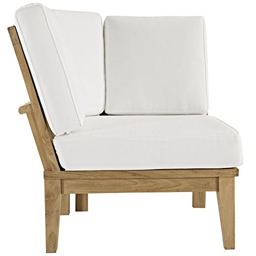 Modway EEI-1146-NAT-WHI-SET Marina Premium Grade A Teak Wood Outdoor Patio, Corner Sofa, Natural White