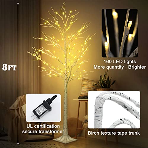 Lighted Birch Tree, 4/6/8 FT Set of 3 Decoration LED Lighted Trees for Home Wedding Festival Party Christmas Decoration Tree Lights
