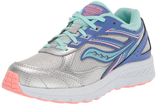 Saucony Cohesion 14 Lace to Toe Running Shoe, Silver/Periwinkle/Turq, 2 US Unisex Big Kid