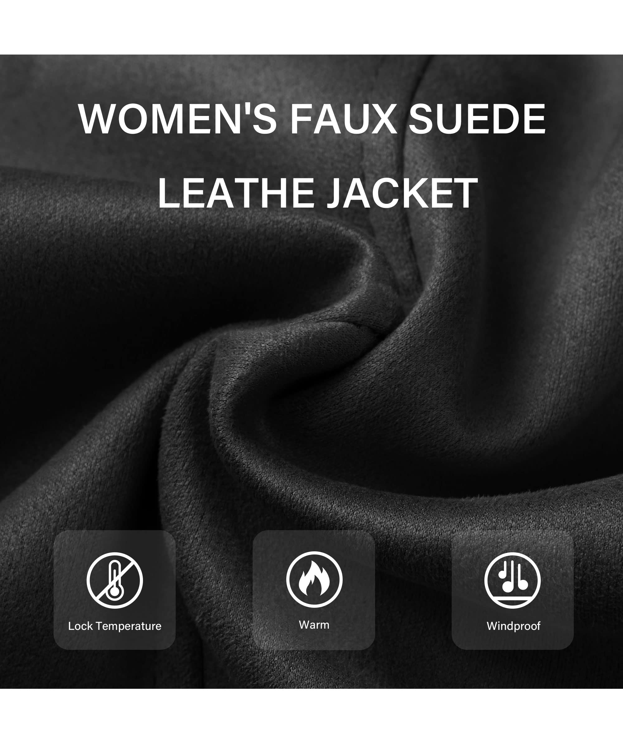 Bellivera Women Faux Suede Leather Jacket Motorcycle Short Coat Biker PU Sherpa-Lined Overcoat 8831A Black L