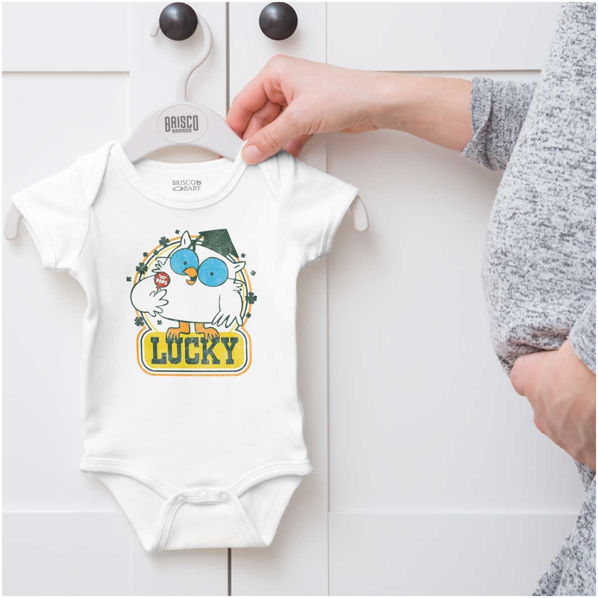 Brisco Brands Saint Paddys Lucky Tootsie Pop Owl Baby Romper Boys or Girls