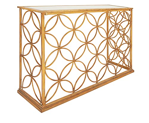 Deco 79 Metal Geometric Console Table with Mirrored Glass Top, 47" x 15" x 32", Gold