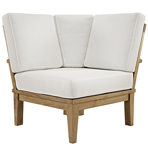 Modway EEI-1146-NAT-WHI-SET Marina Premium Grade A Teak Wood Outdoor Patio, Corner Sofa, Natural White