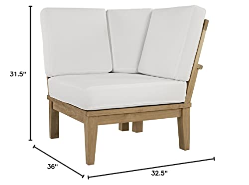 Modway EEI-1146-NAT-WHI-SET Marina Premium Grade A Teak Wood Outdoor Patio, Corner Sofa, Natural White