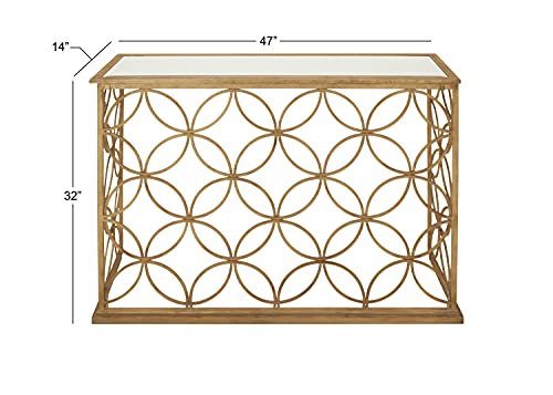 Deco 79 Metal Geometric Console Table with Mirrored Glass Top, 47" x 15" x 32", Gold