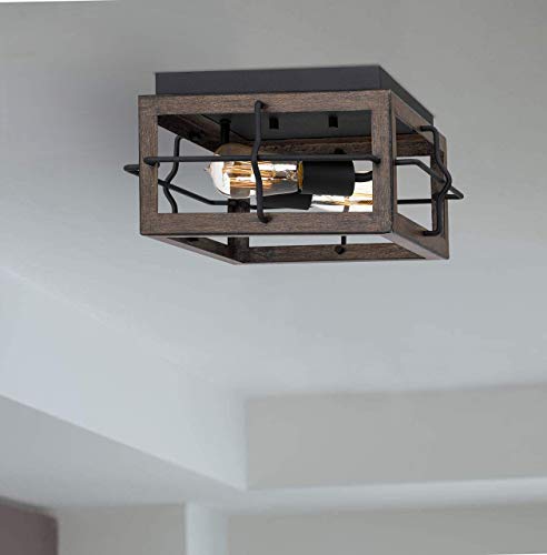 Tawson Amos Modern Farmhouse 2-Light Flush Mount Ceiling Light with Wood Shade for Hallway, Entryway, Passway, Dining Room, Bedroom, Garage, Kitchen Island, Balcony Living Room