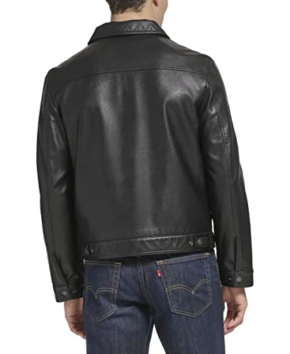 Levi's Men's Lightweight Trucker Shirt Jacket, Black Faux Leather