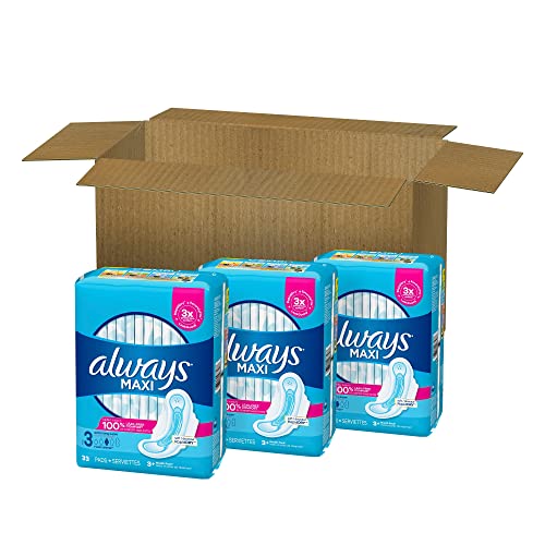 Always Maxi Feminine Pads For Women, Size 3 Extra Long Super Absorbency, Multipack, With Wings, Unscented, 33 Count x 3 Packs (99 Count total)