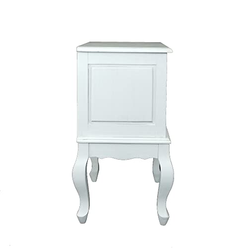 Benjara Mary 27 Inch Classic Wood Square Cabinet Table, 2 Drawers, Floral, White