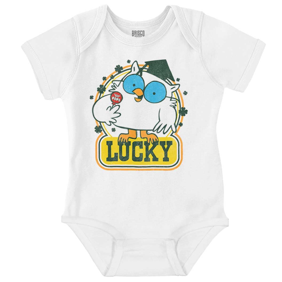 Brisco Brands Saint Paddys Lucky Tootsie Pop Owl Baby Romper Boys or Girls