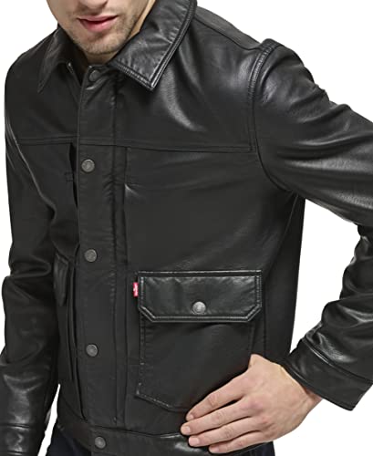 Levi's Men's Lightweight Trucker Shirt Jacket, Black Faux Leather
