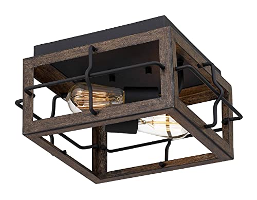 Tawson Amos Modern Farmhouse 2-Light Flush Mount Ceiling Light with Wood Shade for Hallway, Entryway, Passway, Dining Room, Bedroom, Garage, Kitchen Island, Balcony Living Room