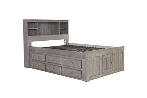 Discovery World Furniture Charcoal Full Size Bookcase Captain Bed with 6 Drawer Storage on ONE Side Opposite Side is Open