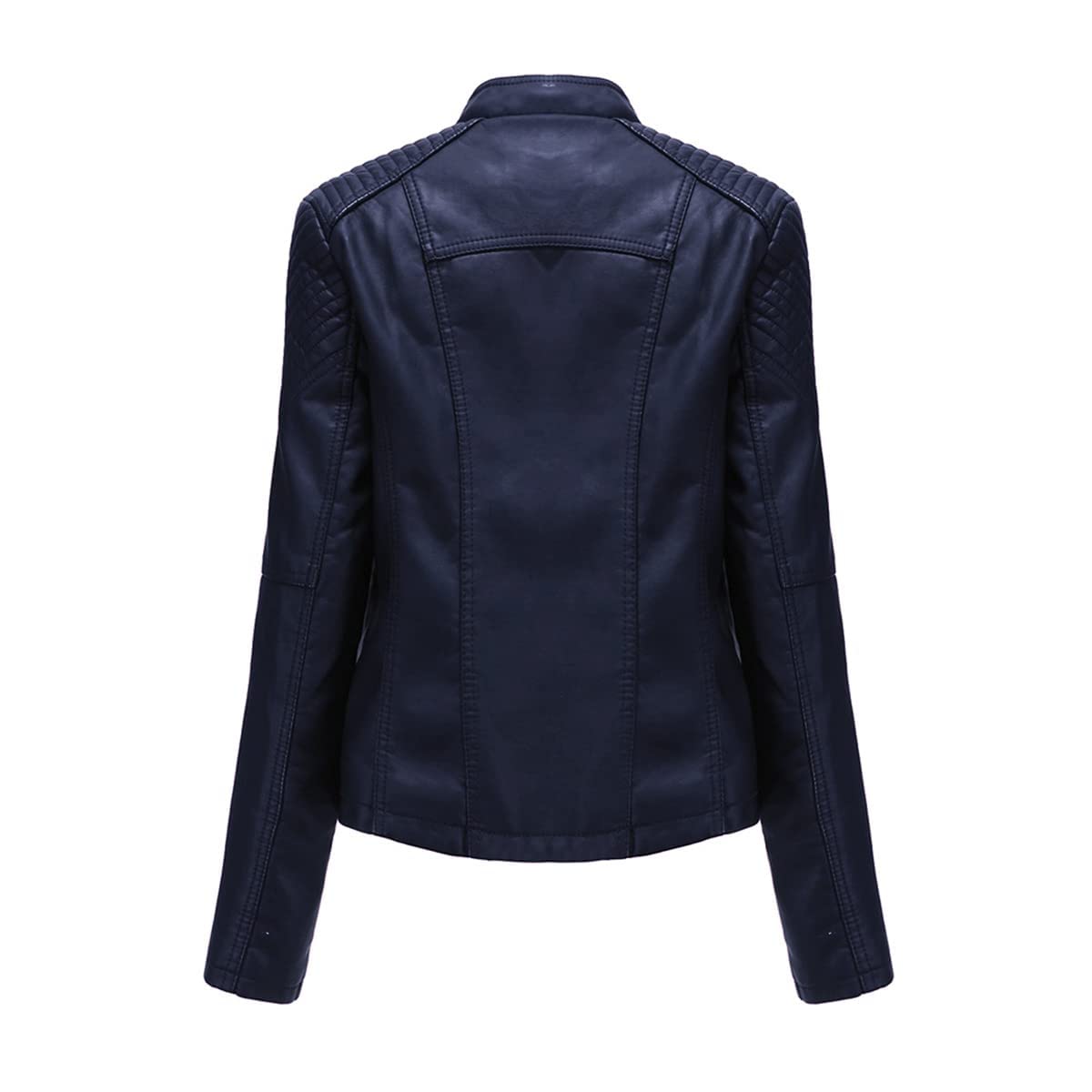 MODFUL Women's Faux Leather Moto Jacket Casual Short Solid Color PU Biker Coat with Pockets(Navy,Medium)