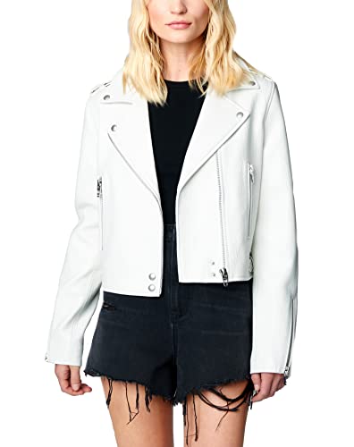 [BLANKNYC] Womens Luxury Clothing Vegan Leather Moto Jacket With Zipper Pocket Detail, Comfortable & Stylish Coat, Ice Breaker, X-Small