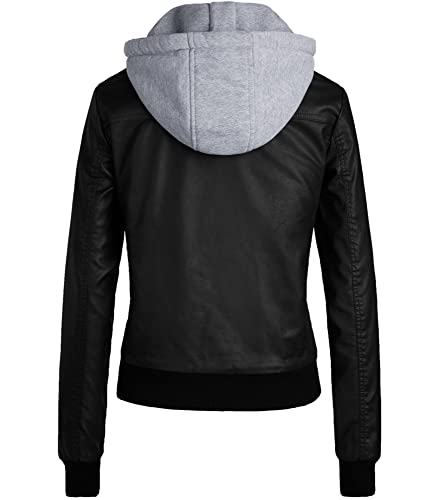 wantdo Womens Plus Size Faux Leather Jacket Outwear with Removable Hood Black XXX-Large