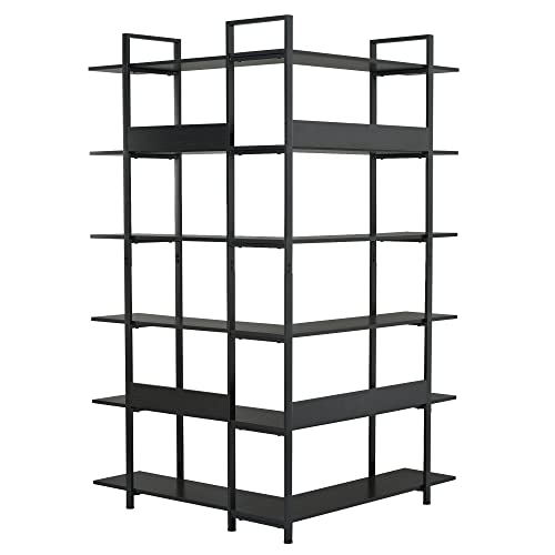 Bellemave 6-Tier Corner Bookshelf, L-Shaped Bookcase Freestanding Storage Shelves with Metal Frame, Triangle Shelf Adjustable Foot Pads for Living Room, & Small Spaces (Black)