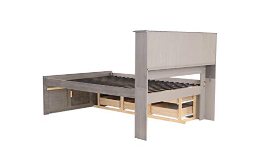 Discovery World Furniture Charcoal Full Size Bookcase Captain Bed with 6 Drawer Storage on ONE Side Opposite Side is Open