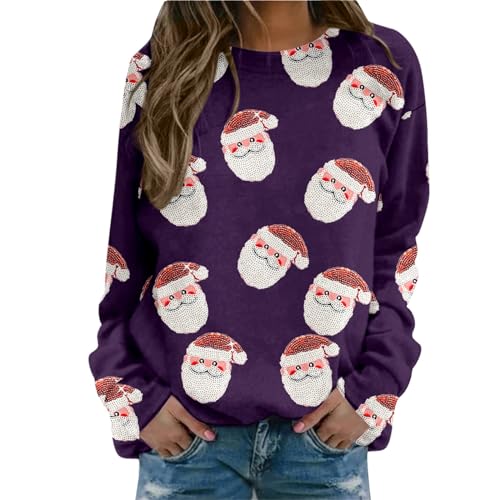 Women Ugly Christmas Sweatshirt Cropped Sweatshirts tees Snowflake Reindeer Christmas Merry Clothes Brushed Flannel Slim Fitted Sweatshirts Asymmetric Hem Cotton Sweatshirt Womens Flannel Shirt