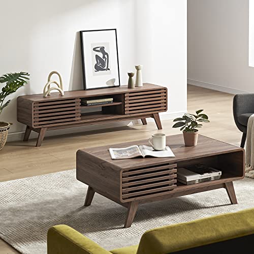 mopio Ensley 59" Mid-Century Modern Tv Stand for 55/60 inch TV, Low Profile with Sleek Rounded Finishing