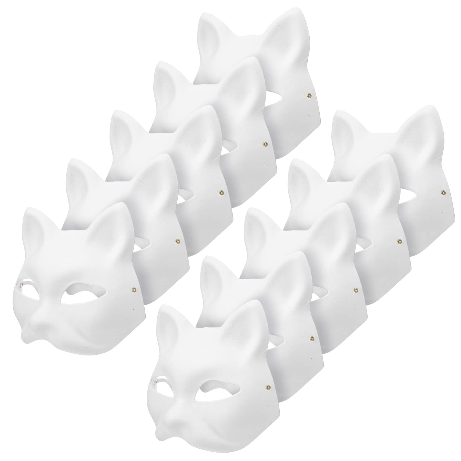 TOYANDONA 10pcs Cat Masks to Paint, Animal Dress Up Masks DIY White Masks Half for Masquerade Halloween Kids Cosplay Masks Costume Party Favors