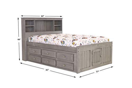 Discovery World Furniture Charcoal Full Size Bookcase Captain Bed with 6 Drawer Storage on ONE Side Opposite Side is Open