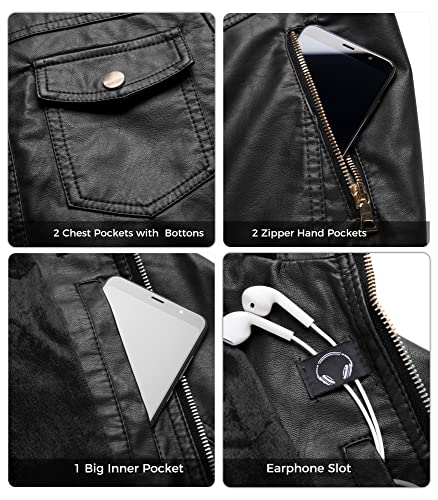 wantdo Womens Plus Size Faux Leather Jacket Outwear with Removable Hood Black XXX-Large