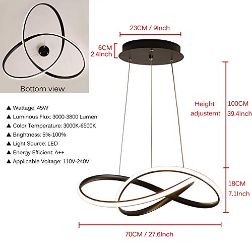 Ziplighting LED Modern Pendant Light with Remote Dimmable Pendant Lighting Stepless Dimming Chandelier Contemporary Adjustable Ceiling Fixture Light for Dining Living Room Kitchen Island